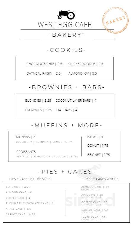 West Egg Cafe menu in Woodbury, Connecticut, USA