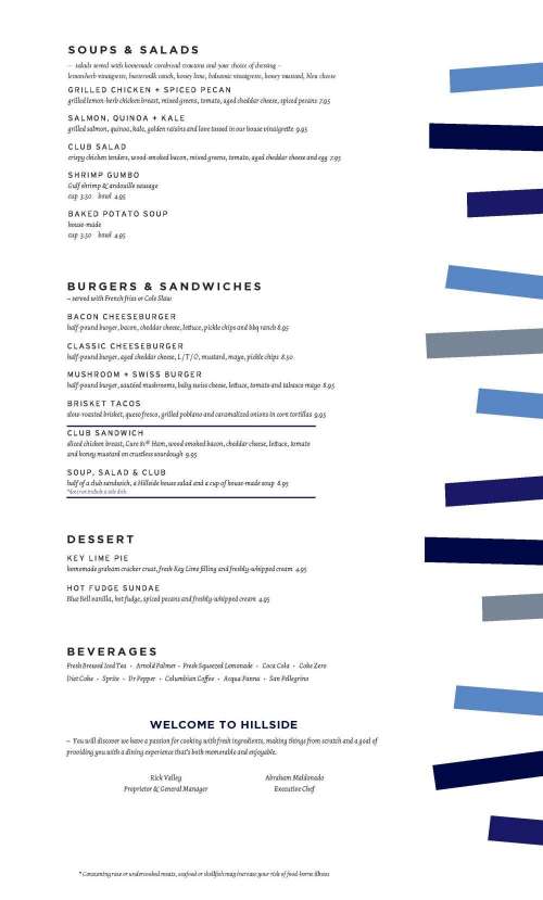 Hillside Fine Grill menu in Highland Village, Texas, USA