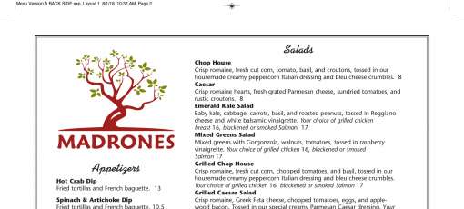 Menu for Madrones in Frederick, MD | Sirved