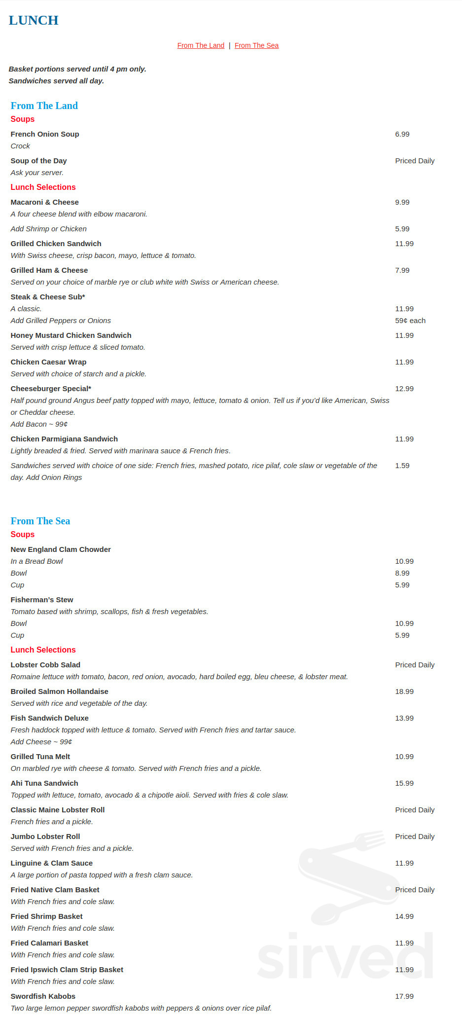 Starboard Galley Restaurant menu in Newburyport, Massachusetts, USA