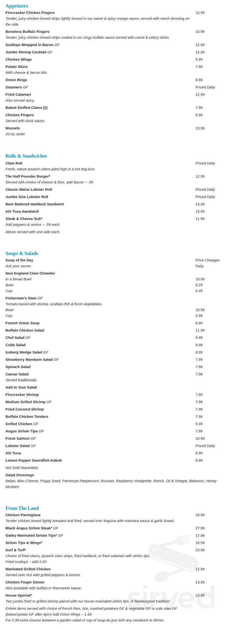 Starboard Galley Restaurant menu in Newburyport, Massachusetts, USA