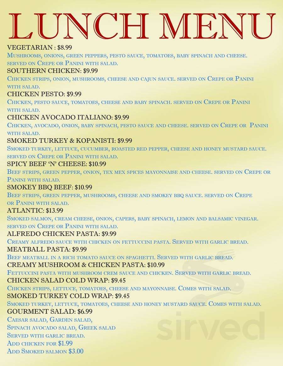 Menu - Kanata ON's Luna Crepes & Cafe | Sirved