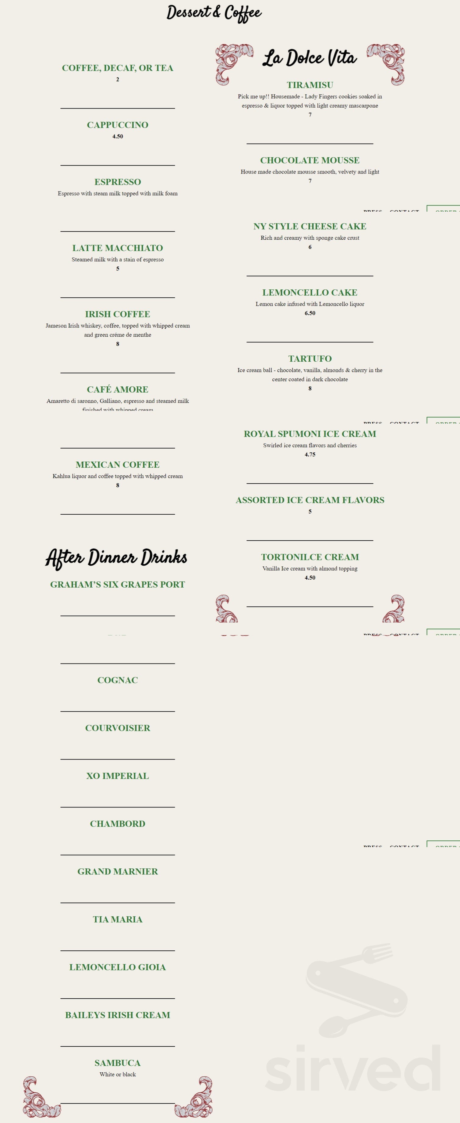 Venetian Restaurant menu in Torrington, Connecticut, USA