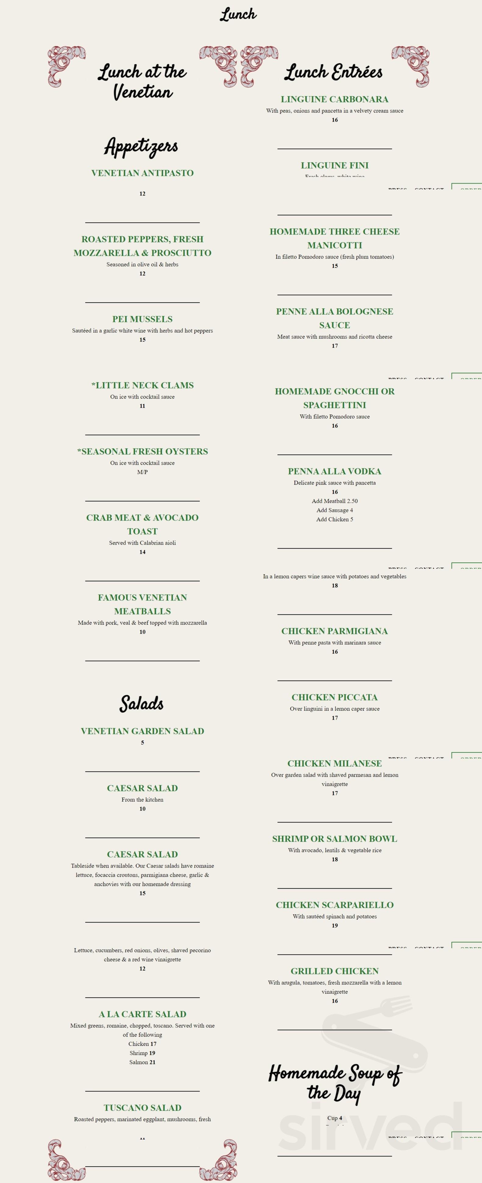 Venetian Restaurant menu in Torrington, Connecticut, USA