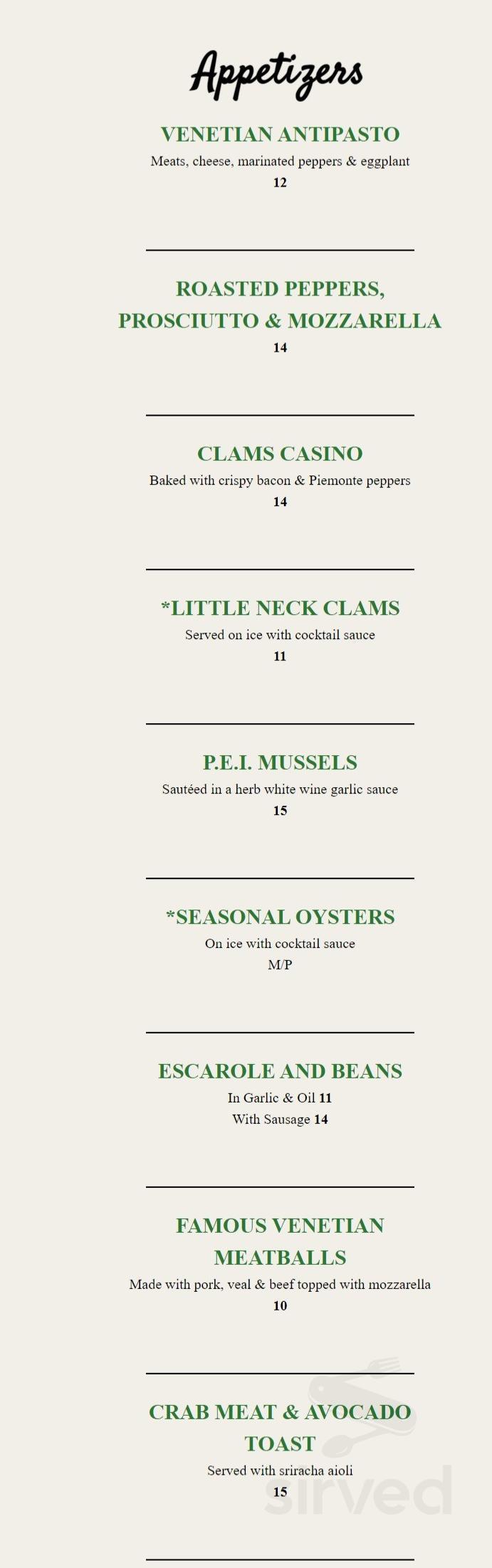 Venetian Restaurant menu in Torrington, Connecticut, USA