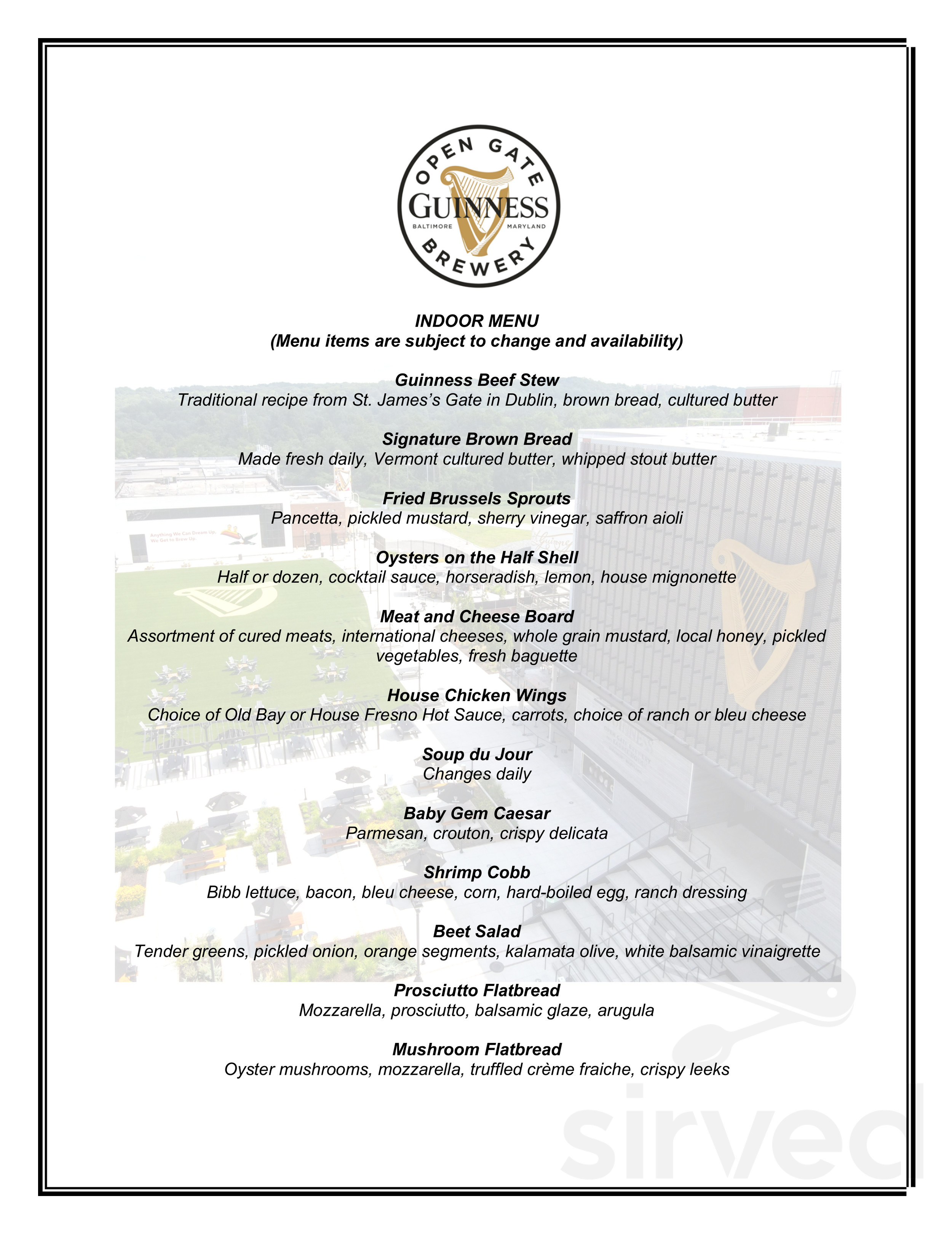 Menu - Halethorpe MD's Guinness Open Gate Brewery | Sirved