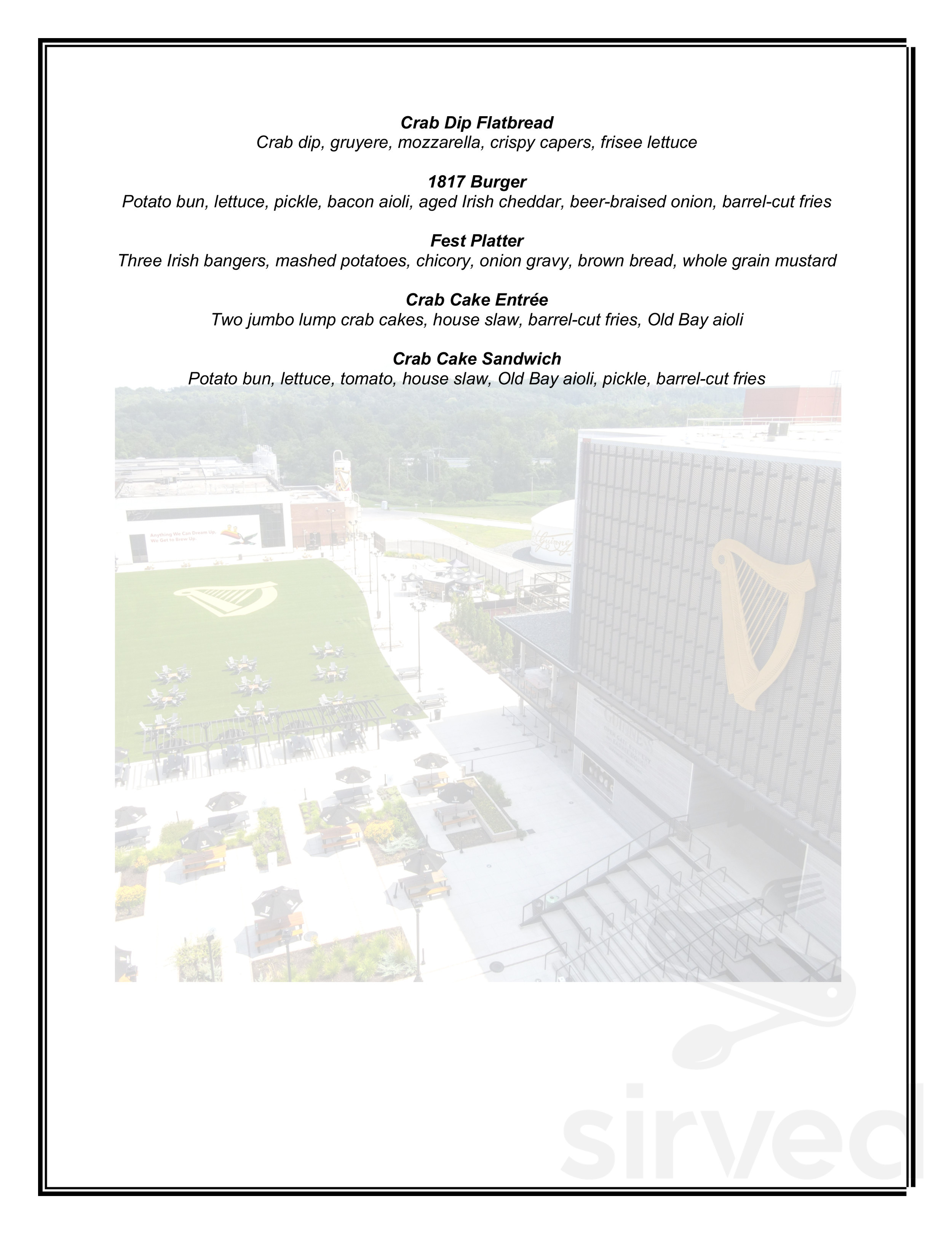 Menu - Halethorpe MD's Guinness Open Gate Brewery | Sirved