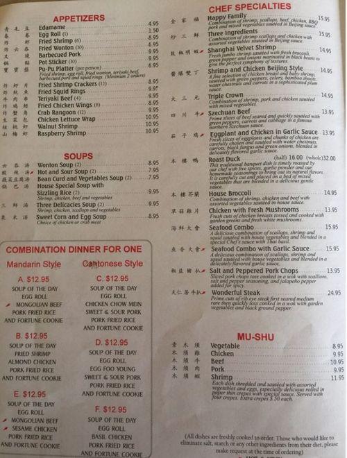 Wonderful Bistro menu in Pueblo, Colorado, USA