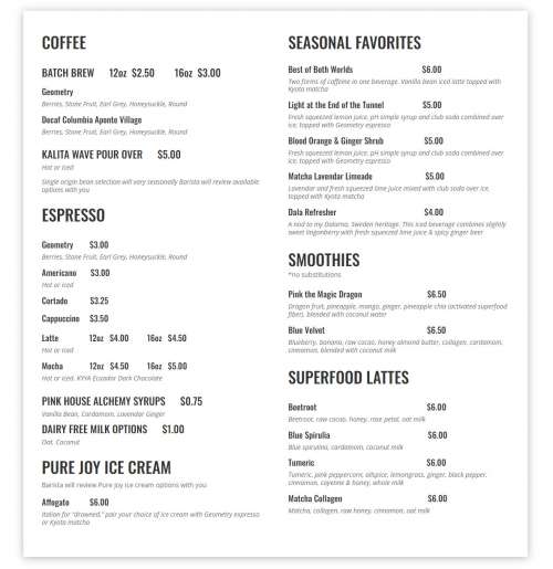 Reverie Coffee & Teahouse menu in Rogers, Arkansas, USA
