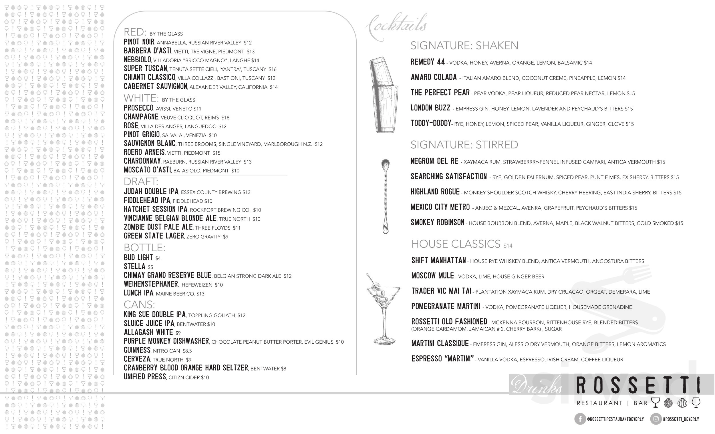 Rossetti Restaurant Beverly menu in Beverly, Massachusetts, USA