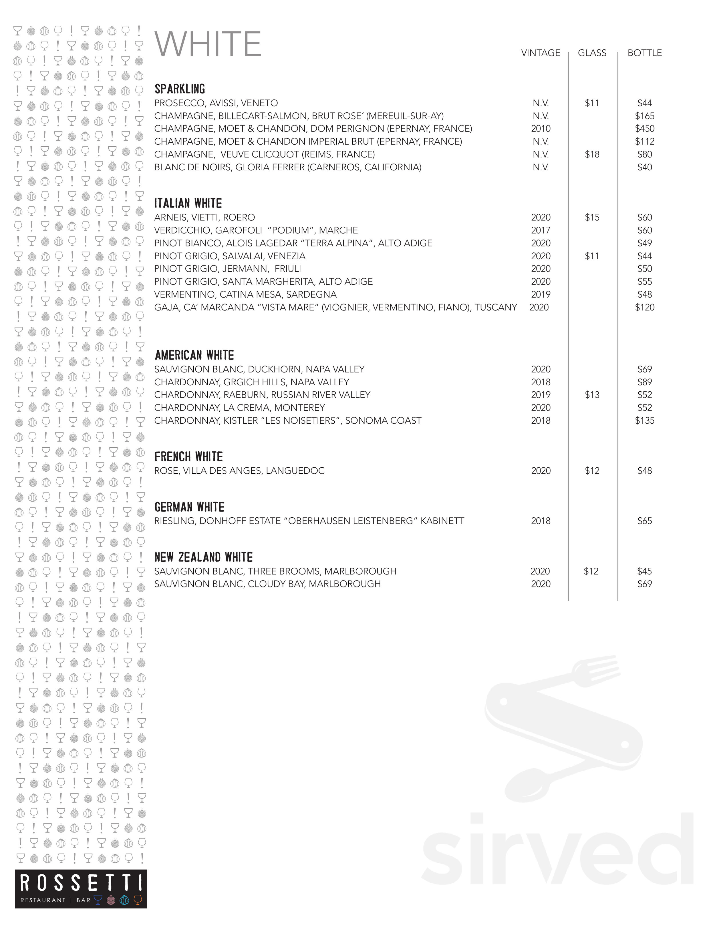 Menu for Rossetti Restaurant Beverly in Beverly, MA | Sirved