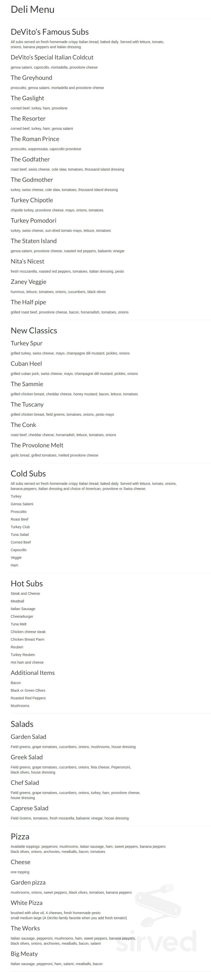 DeVito's Italian Deli & Sub menus in Ocean City, Maryland, United States