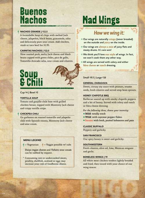 Mad Mex menu in Pittsburgh, Pennsylvania, USA