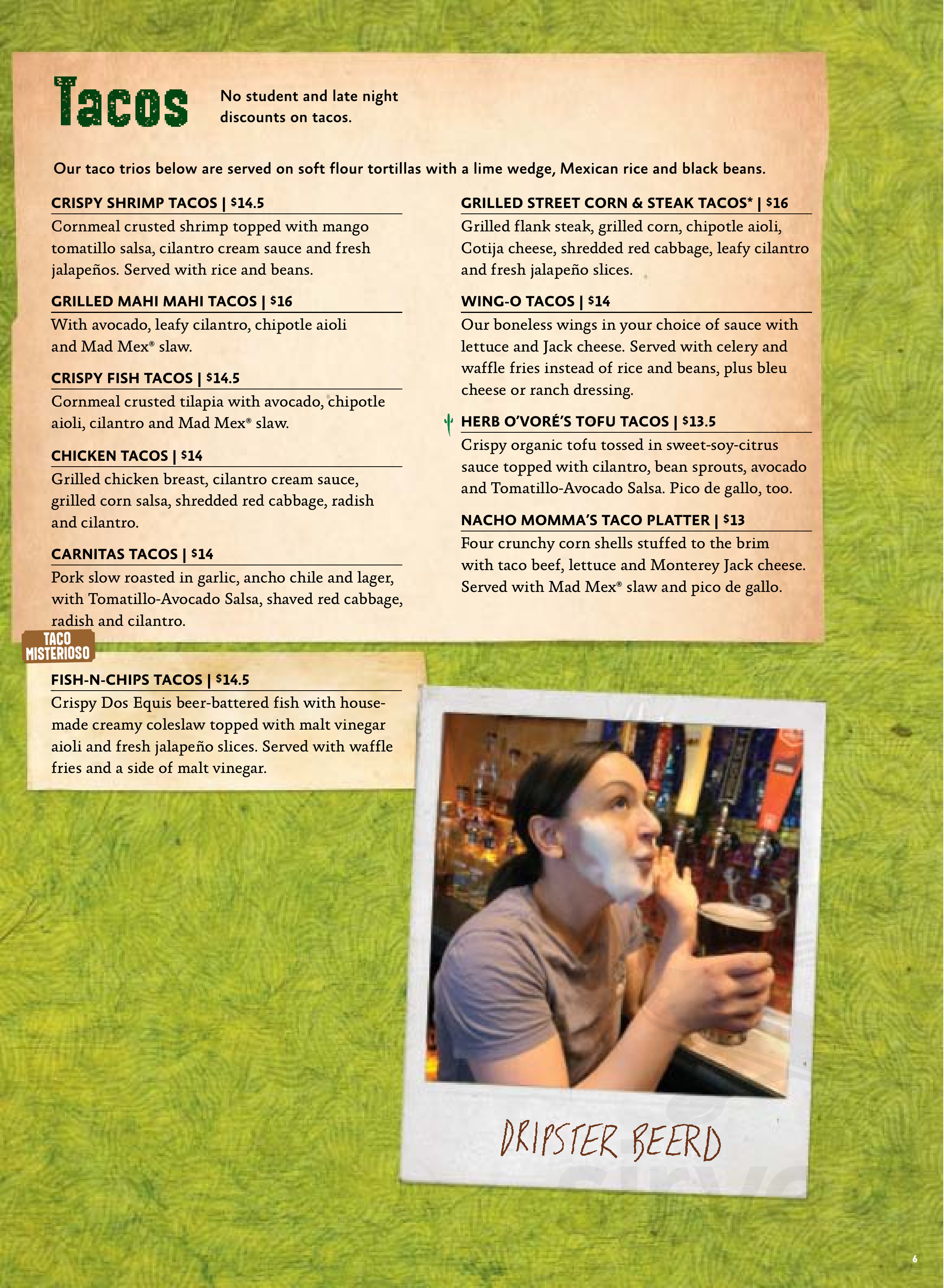 Mad Mex menu in Pittsburgh, Pennsylvania, USA