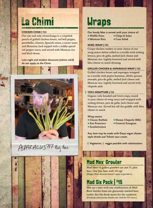 Mad Mex menu in Pittsburgh, Pennsylvania, USA