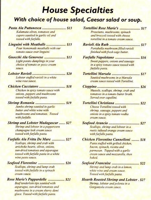 Rose Marie's menu in Bloomsburg, Pennsylvania, USA