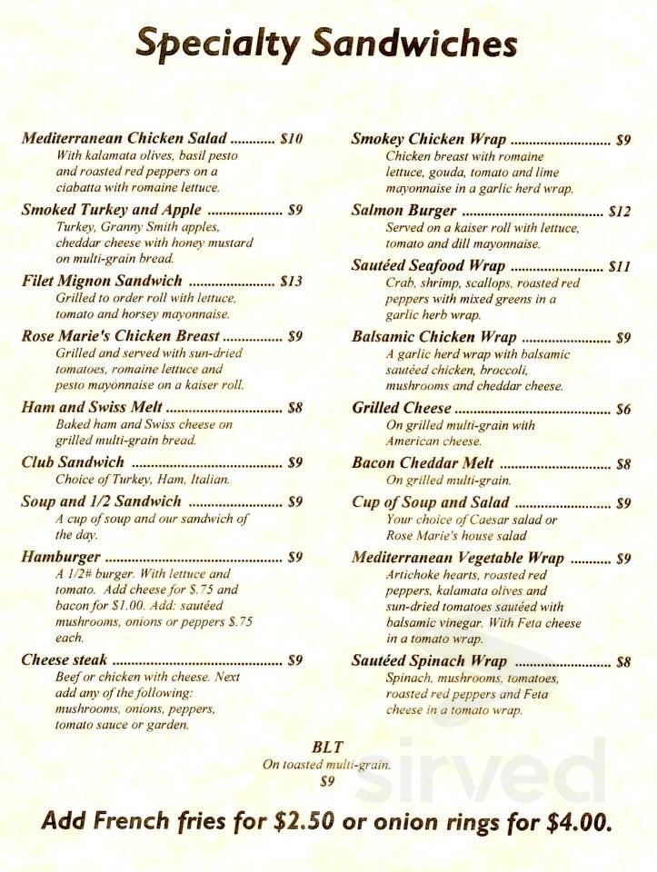 Rose Marie's menus in Bloomsburg, Pennsylvania, United States