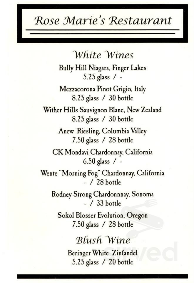 Rose Marie's menu in Bloomsburg, Pennsylvania, USA