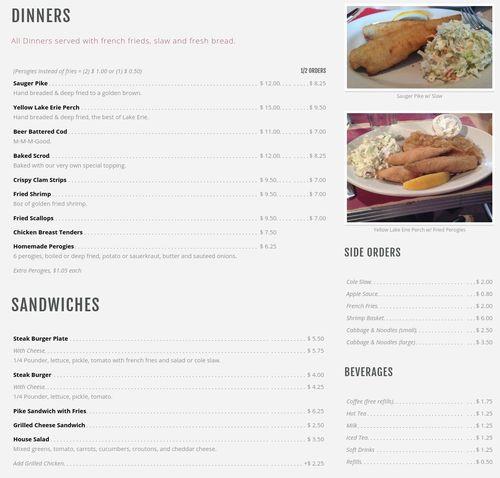 Ridgewood Inn menu in Cleveland, Ohio, USA