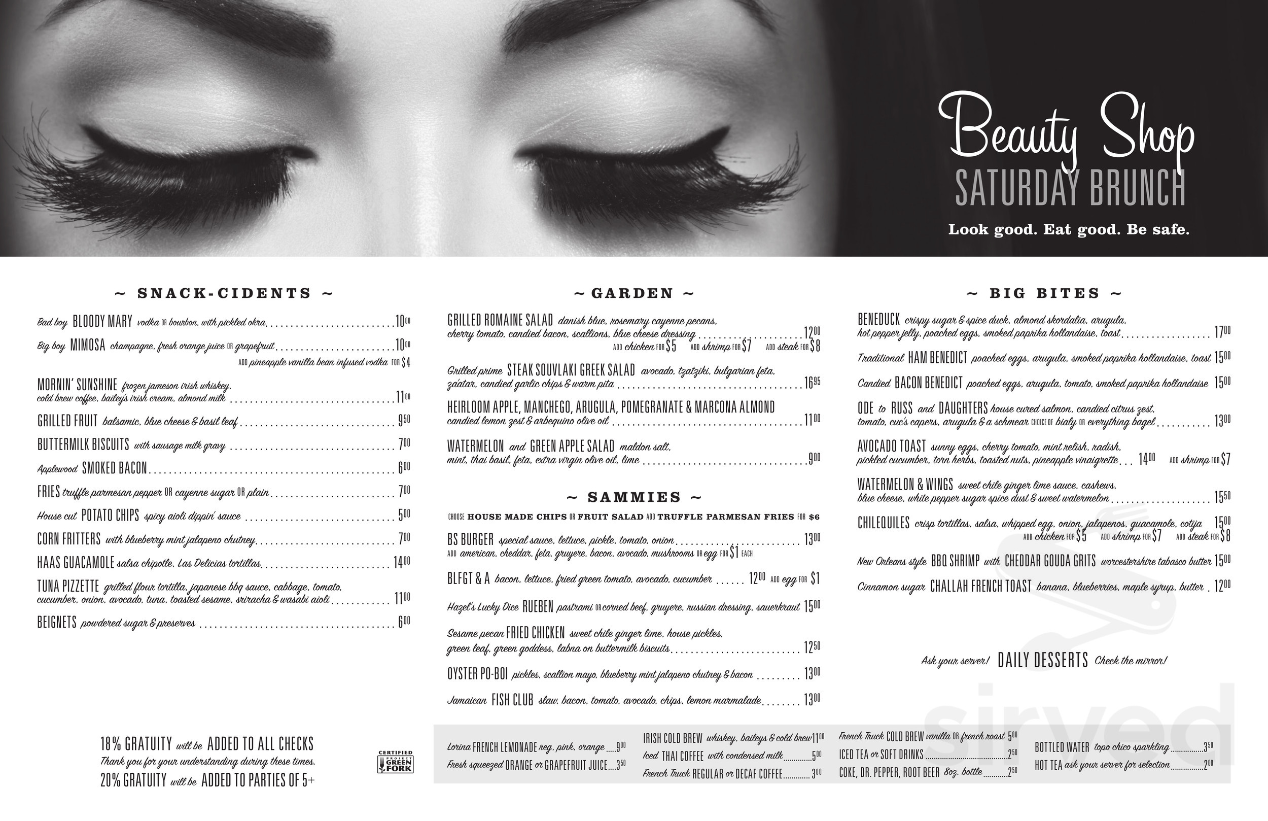 The Beauty Shop menu in Memphis, Tennessee, USA