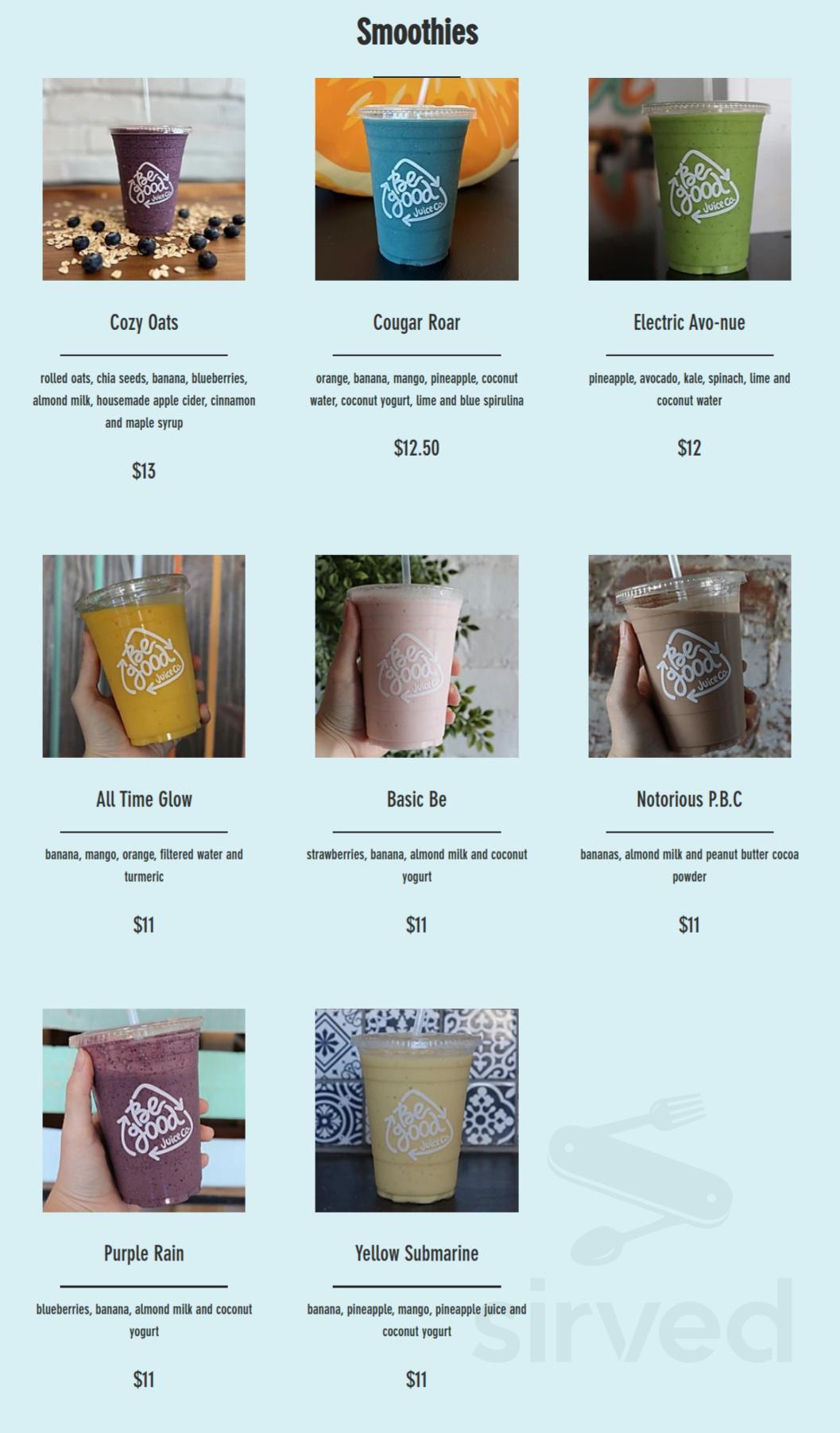Menu - Dickson TN's Be Good Juice Co. | Sirved
