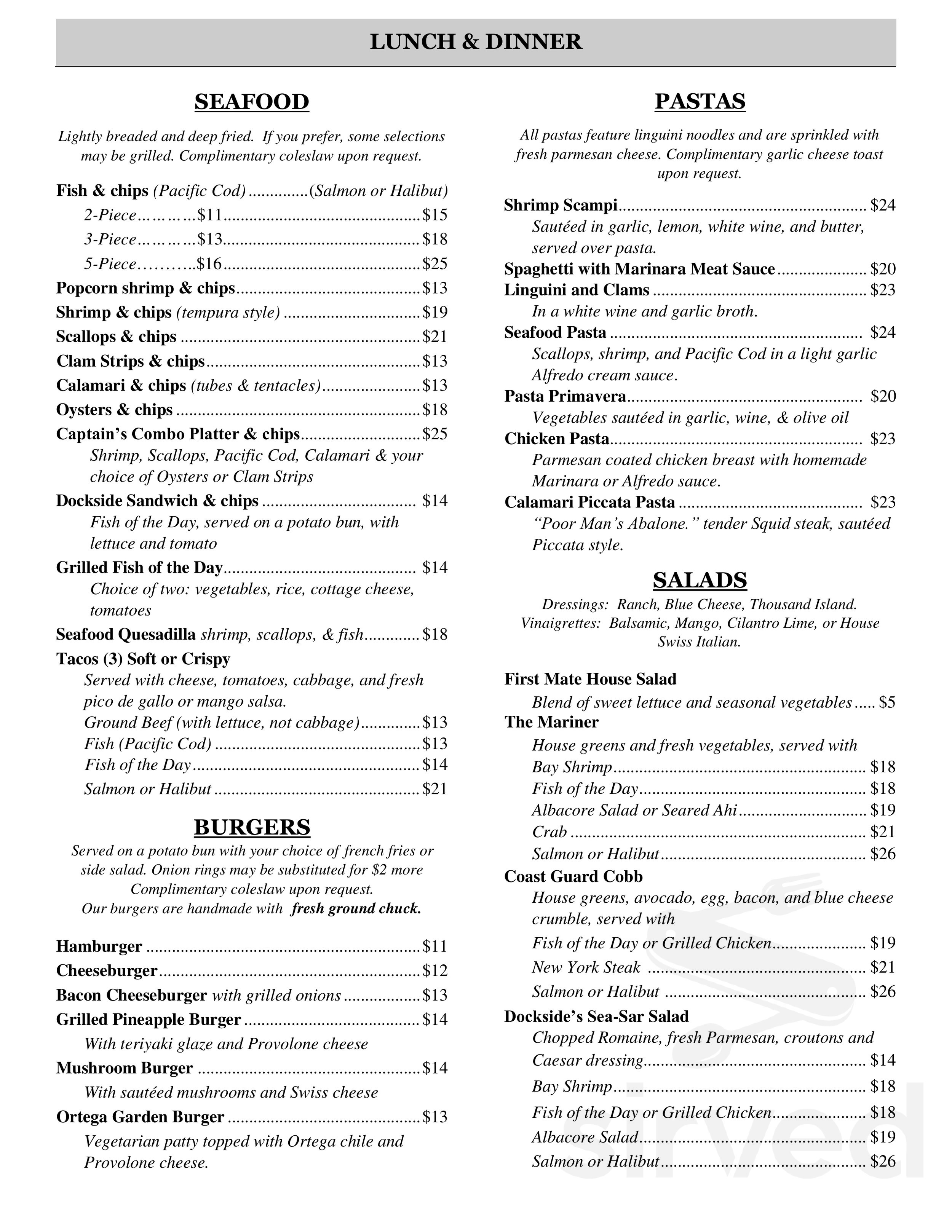 Tognazzini's Dockside Too menus in Morro Bay, California, United States