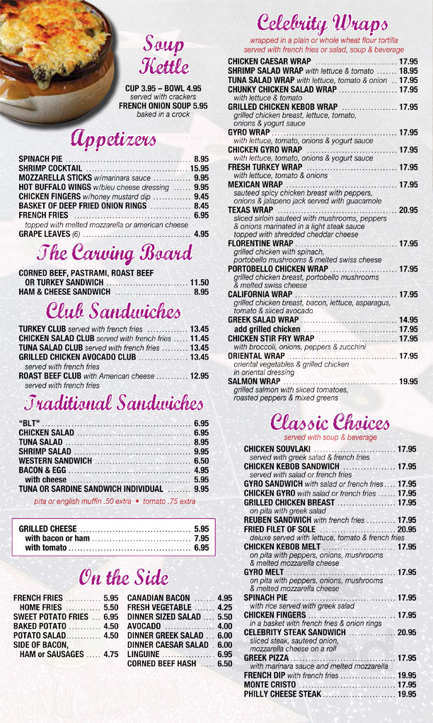Celebrity Diner menu in Syosset, New York, USA