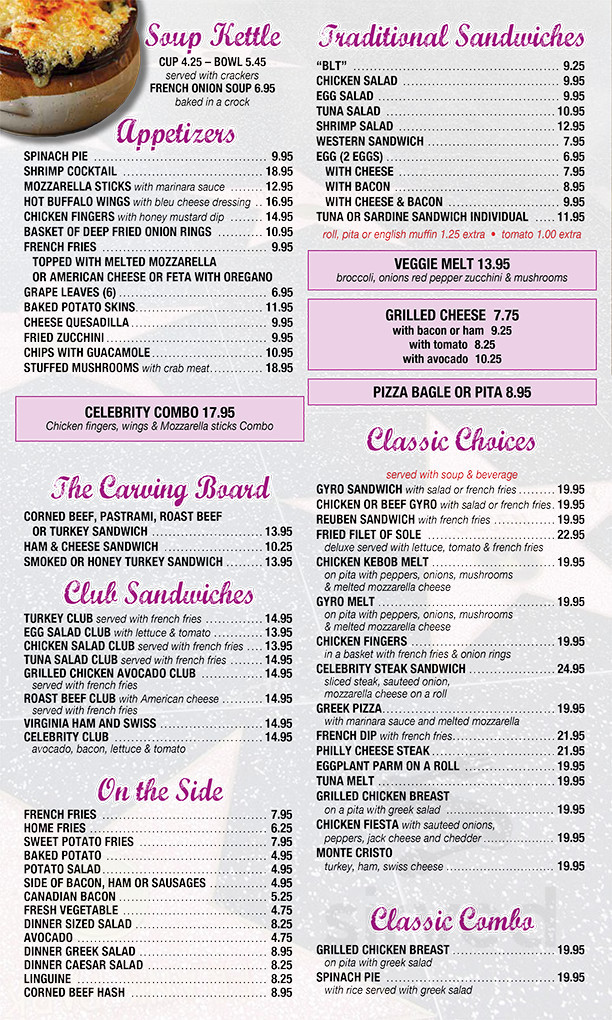 Celebrity Diner menus in Syosset, New York, United States
