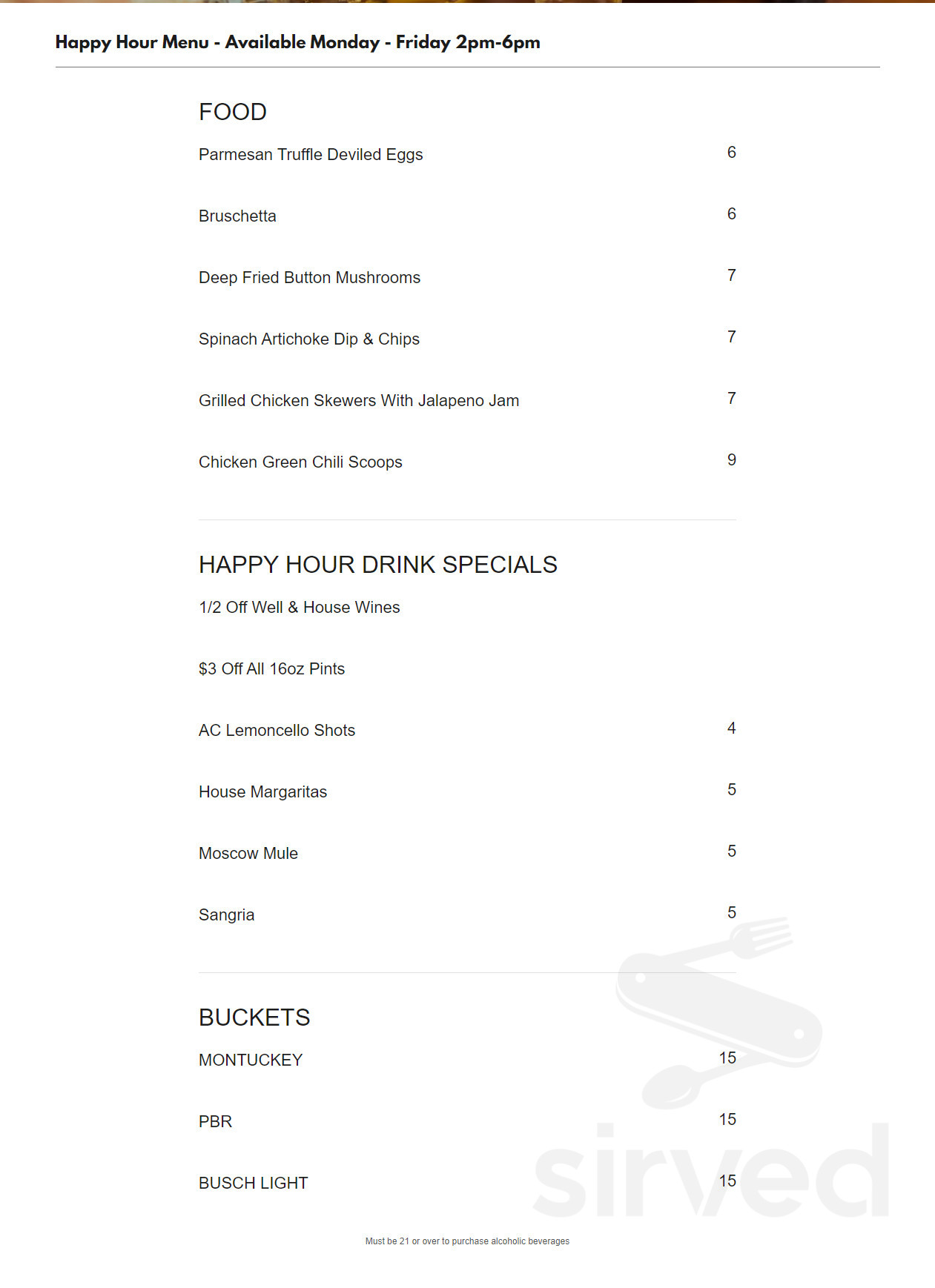 Alpha Charlie's Tap & Tavern menu in Centennial, Colorado, USA