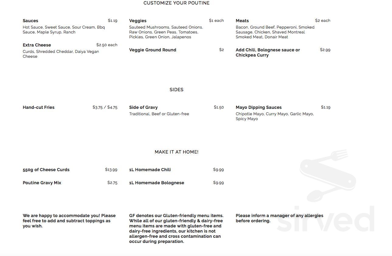 Menu - Edmonton AB's La Poutine (Edmonton) | Sirved