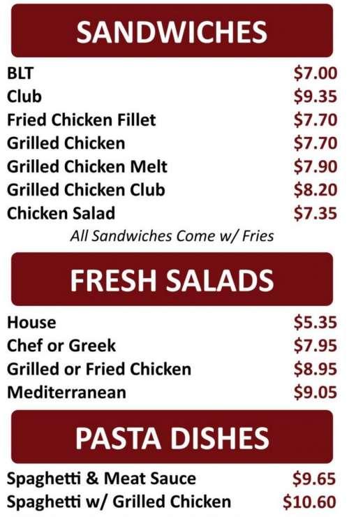 Jumping J's menu in Florence, South Carolina, USA