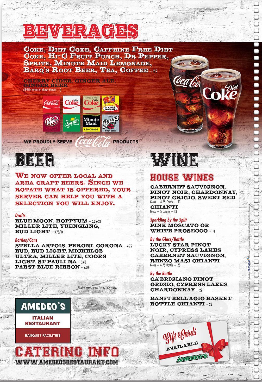Amedeo's Italian Restaurant menu in Raleigh, North Carolina, USA