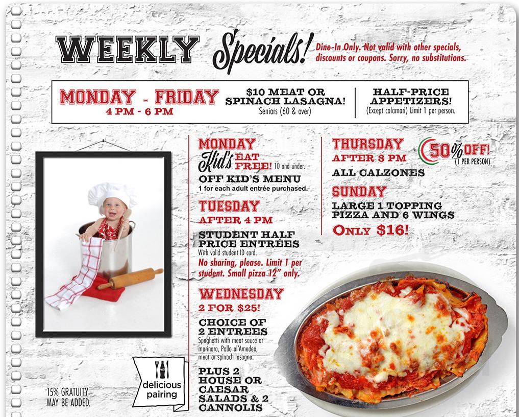 Amedeo's Italian Restaurant menu in Raleigh, North Carolina, USA