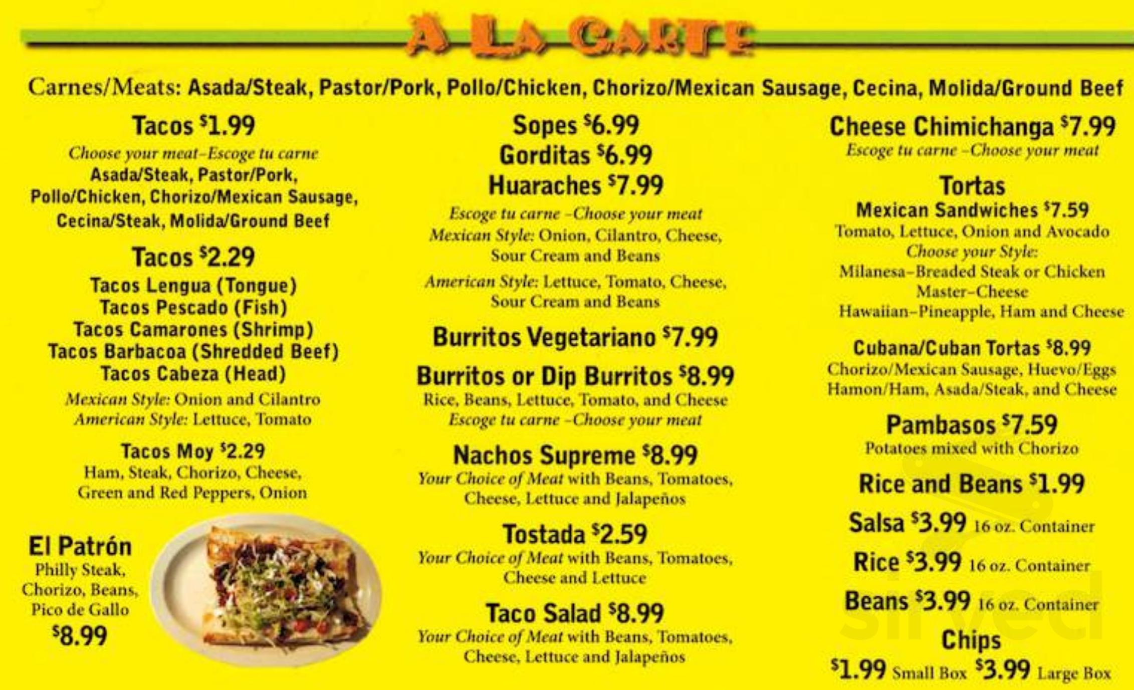 Super Tacos Moy menu in Burlington, Wisconsin, USA