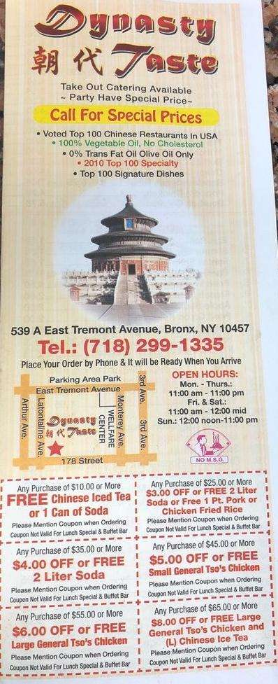 Dynasty Taste menu in The Bronx, New York, USA