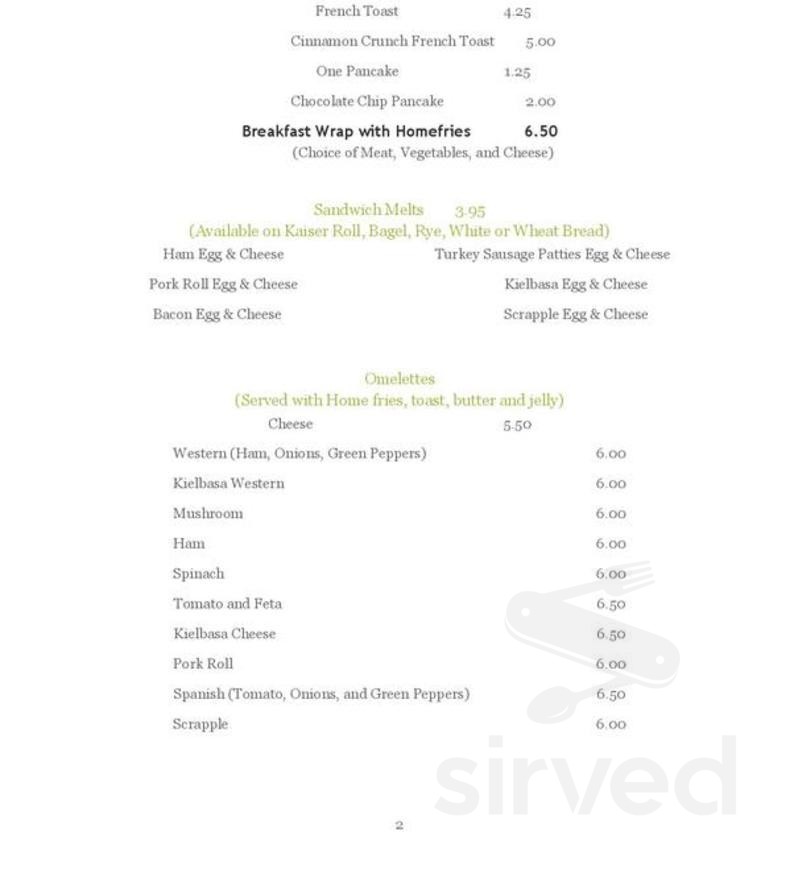 Erwin's Country Kitchen menu in Trevose, Pennsylvania, USA