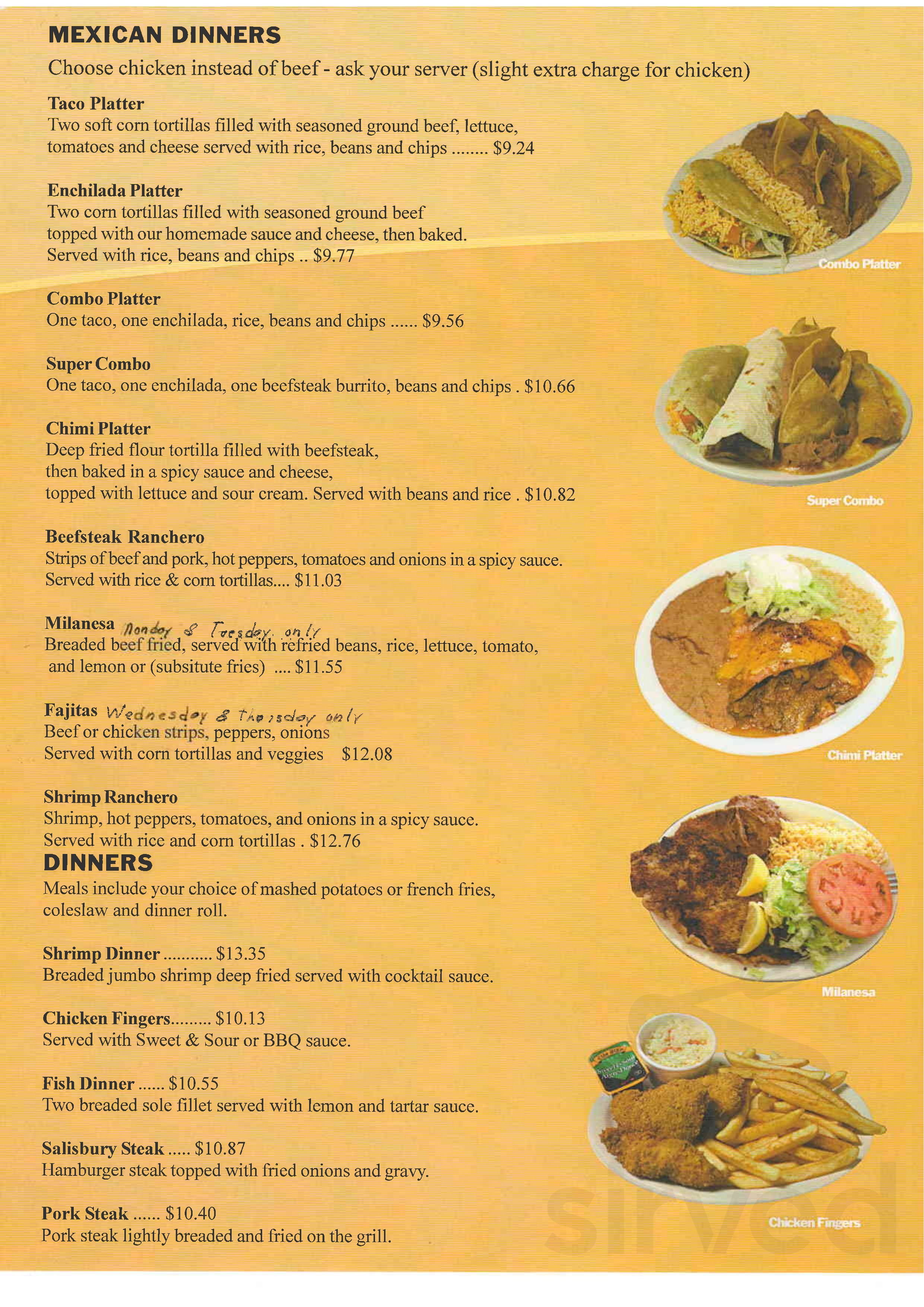 Del Rios menu in Winkler, Manitoba, Canada