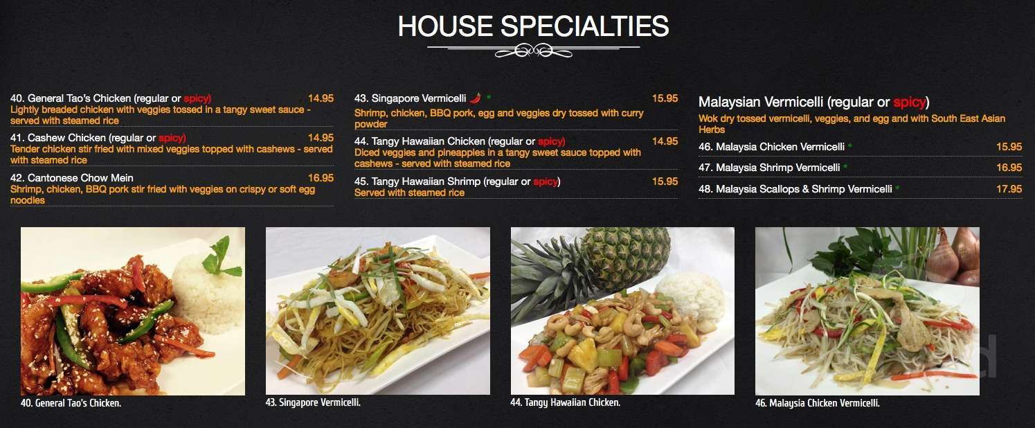 The Hot Wok menu in Perth, Ontario, Canada