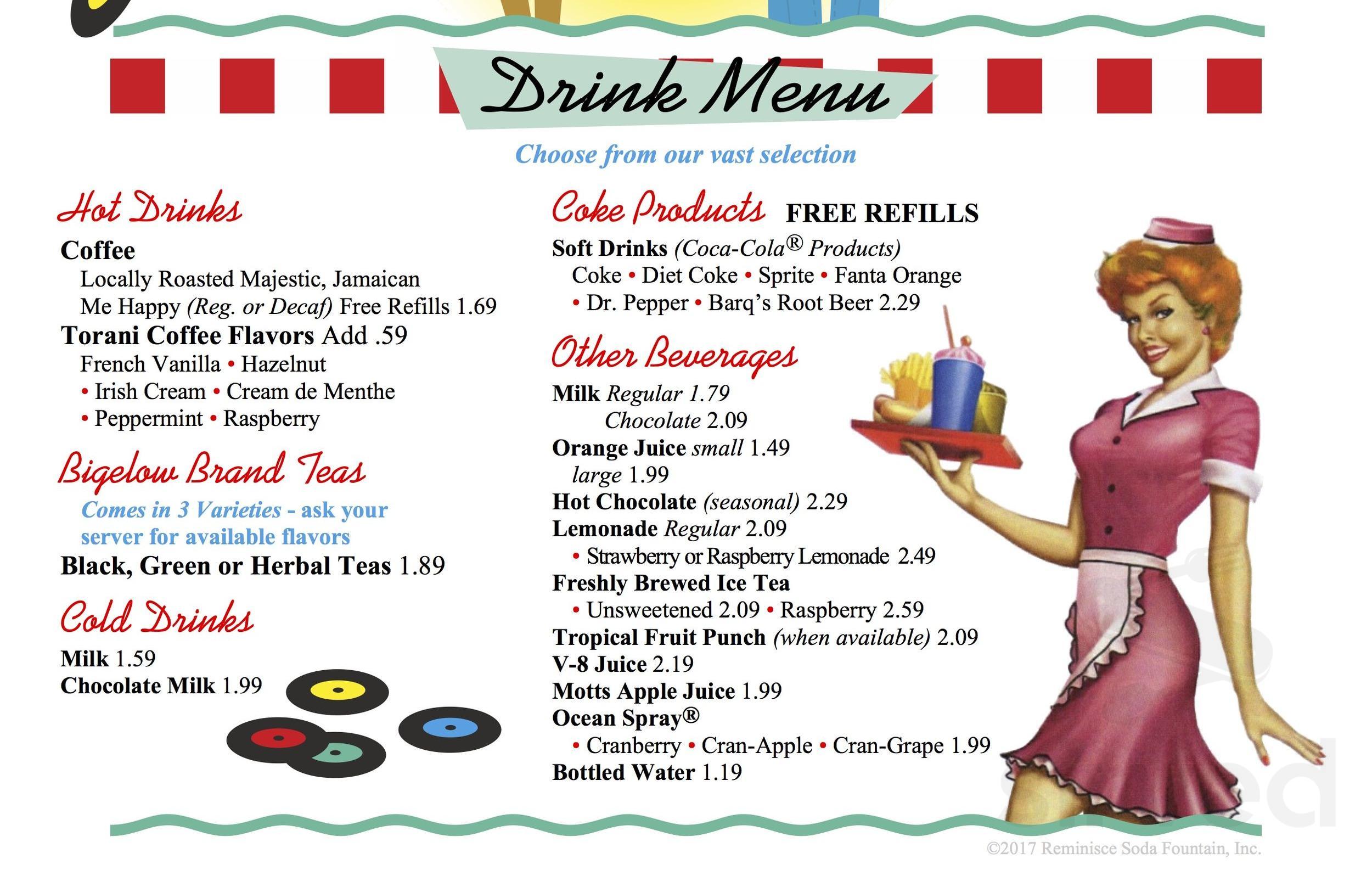 Reminisce Soda Fountain menus in Caledonia, New York, United States