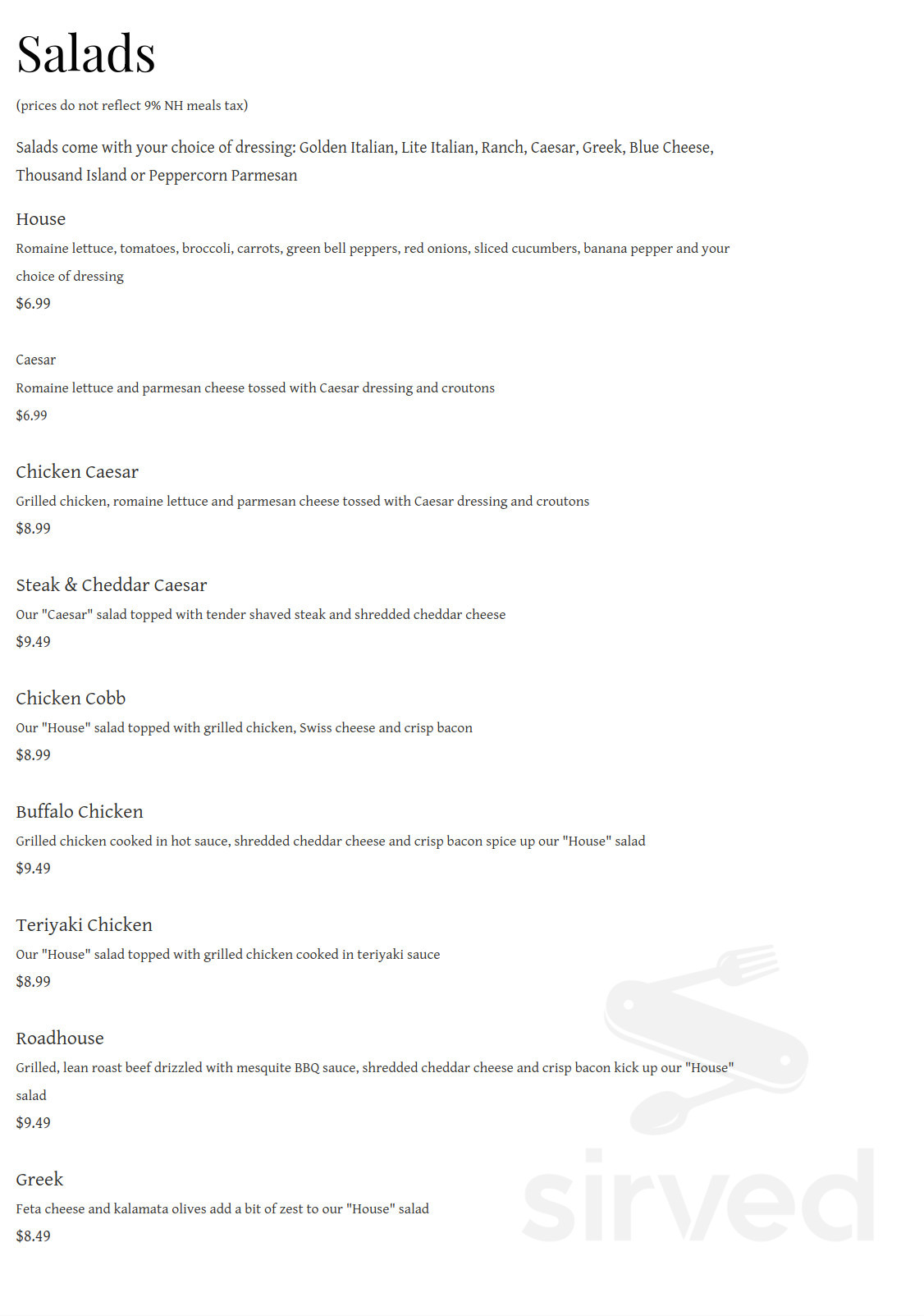 USA Subs menu in Derry, New Hampshire, USA