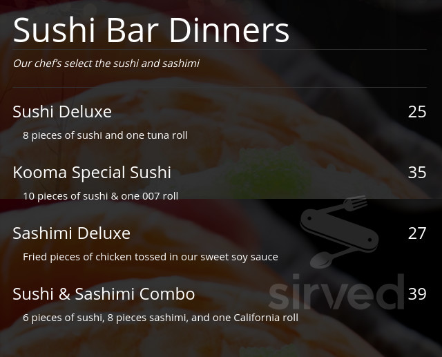 Kooma West Chester menus in West Chester, Pennsylvania, United States