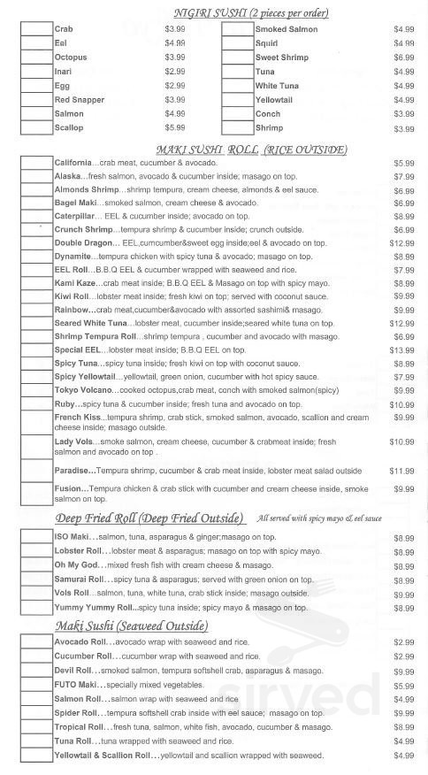 Little Tokyo Restaurant menu in Pigeon Forge, Tennessee, USA