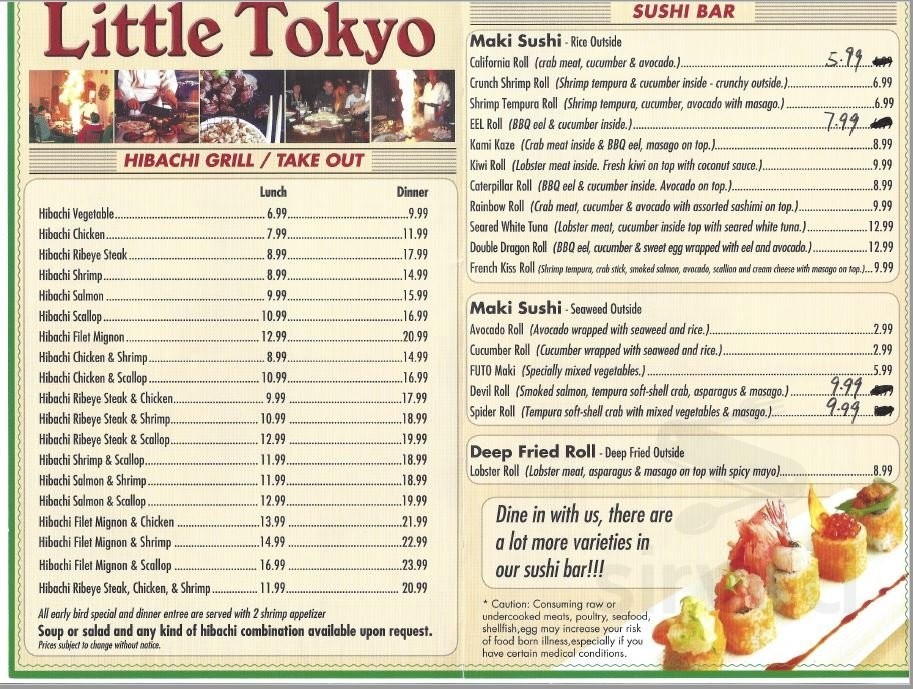 Little Tokyo Restaurant menu in Pigeon Forge, Tennessee, USA