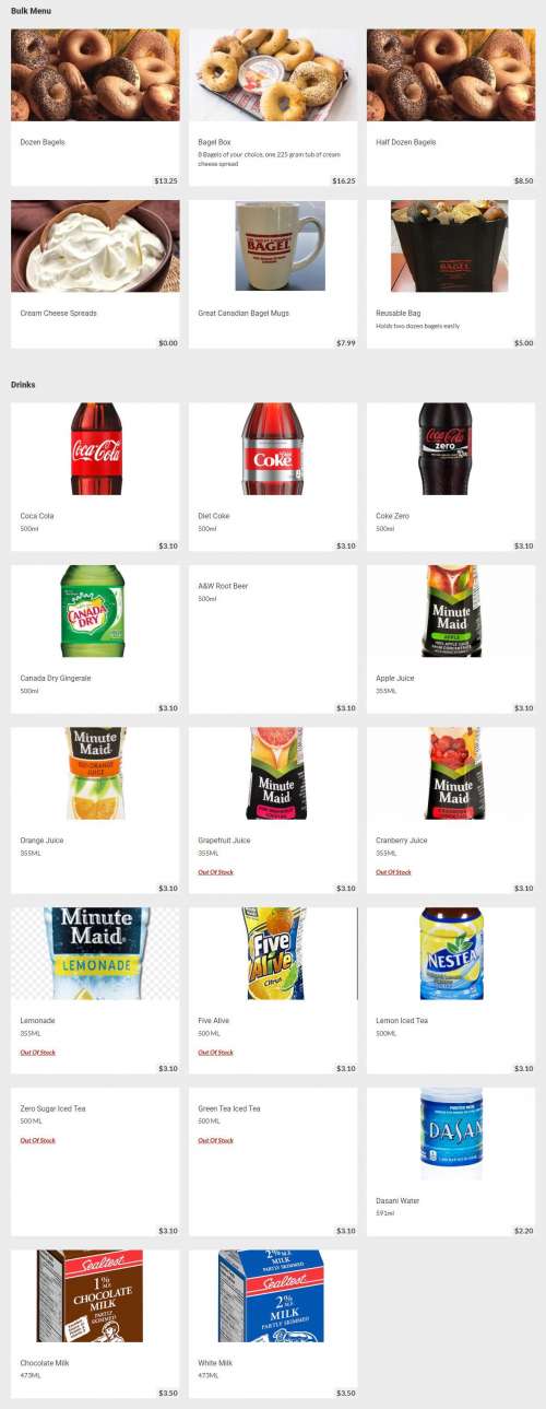 The Great Canadian Bagel menu in Oshawa, Ontario, Canada