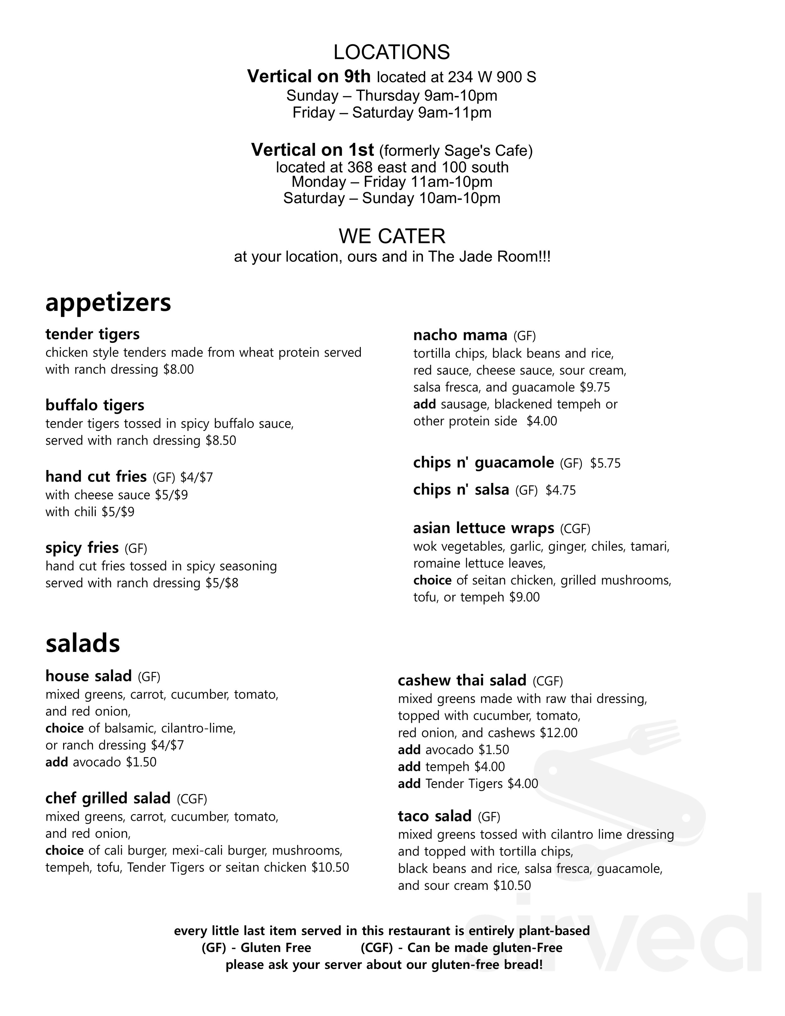 Menu - Portland OR's Vertical Diner | Sirved