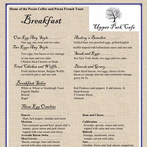 Upper Park Cafe menu in Aubrey, Texas, USA