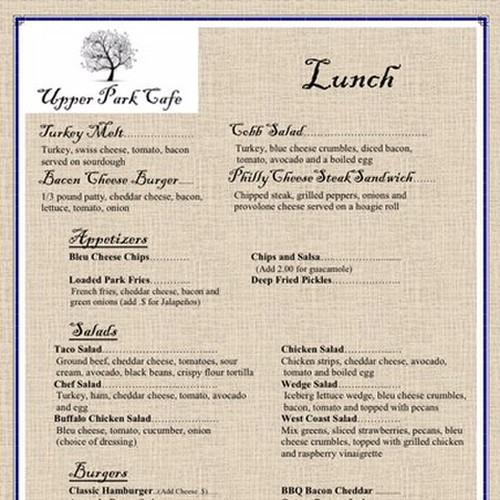 Upper Park Cafe menu in Aubrey, Texas, USA