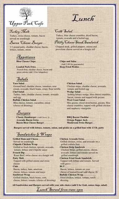 Upper Park Cafe menus in Aubrey, Texas, United States