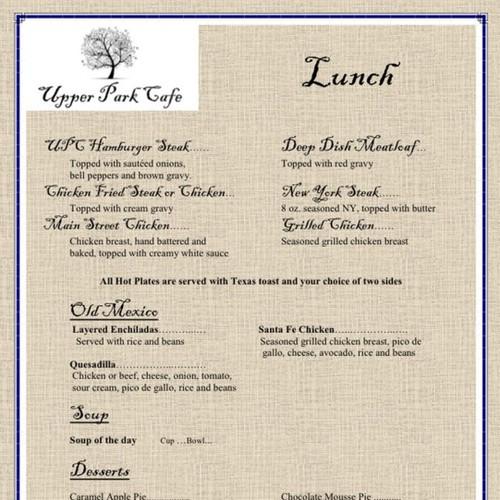 Upper Park Cafe menu in Aubrey, Texas, USA