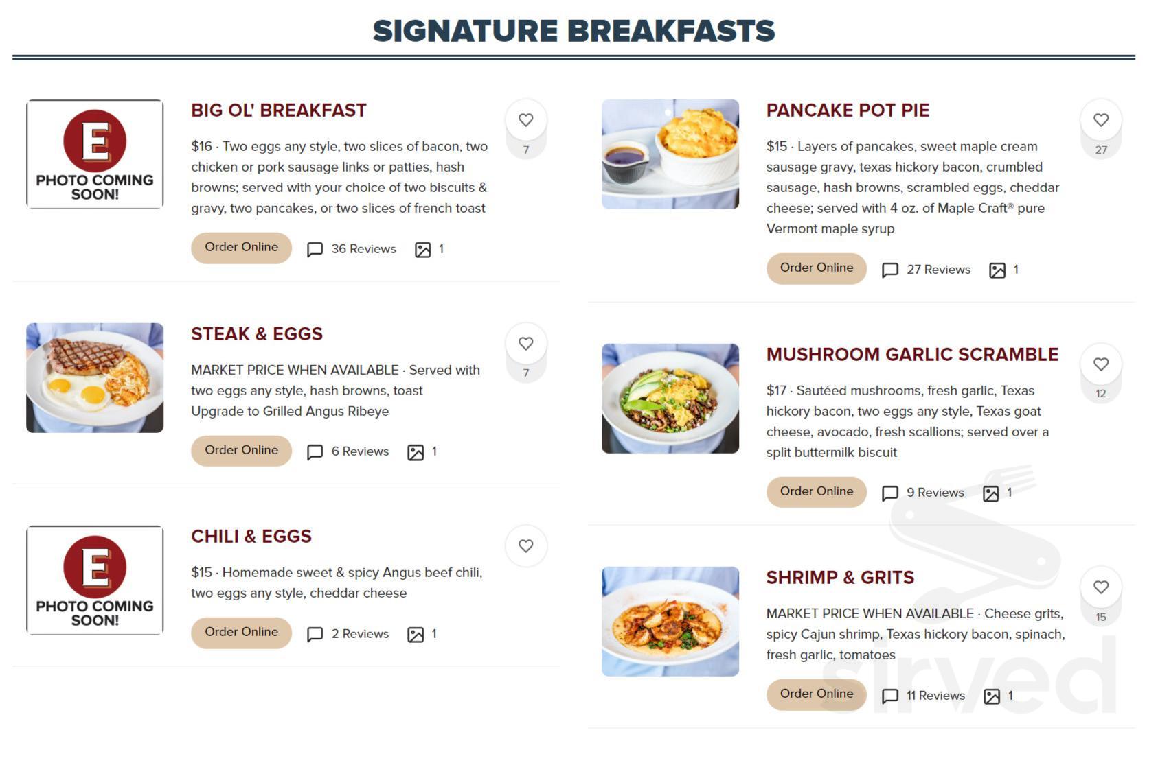 Ellen's menu in Dallas, Texas, USA